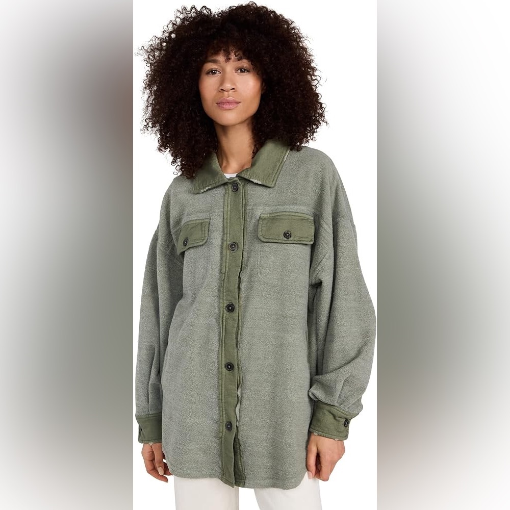 Free People Ruby Jacket Button Down Boho Green Oversi… - Gem